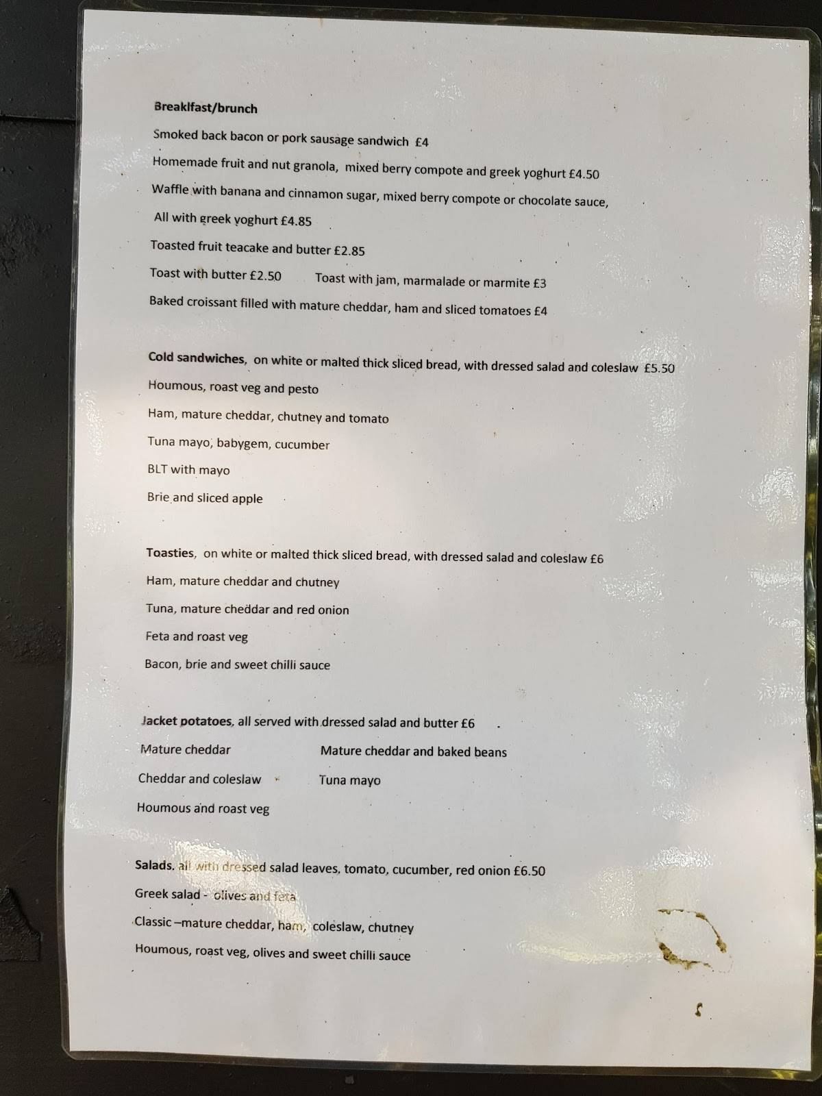 Menu at The Curators House restaurant, Sheffield