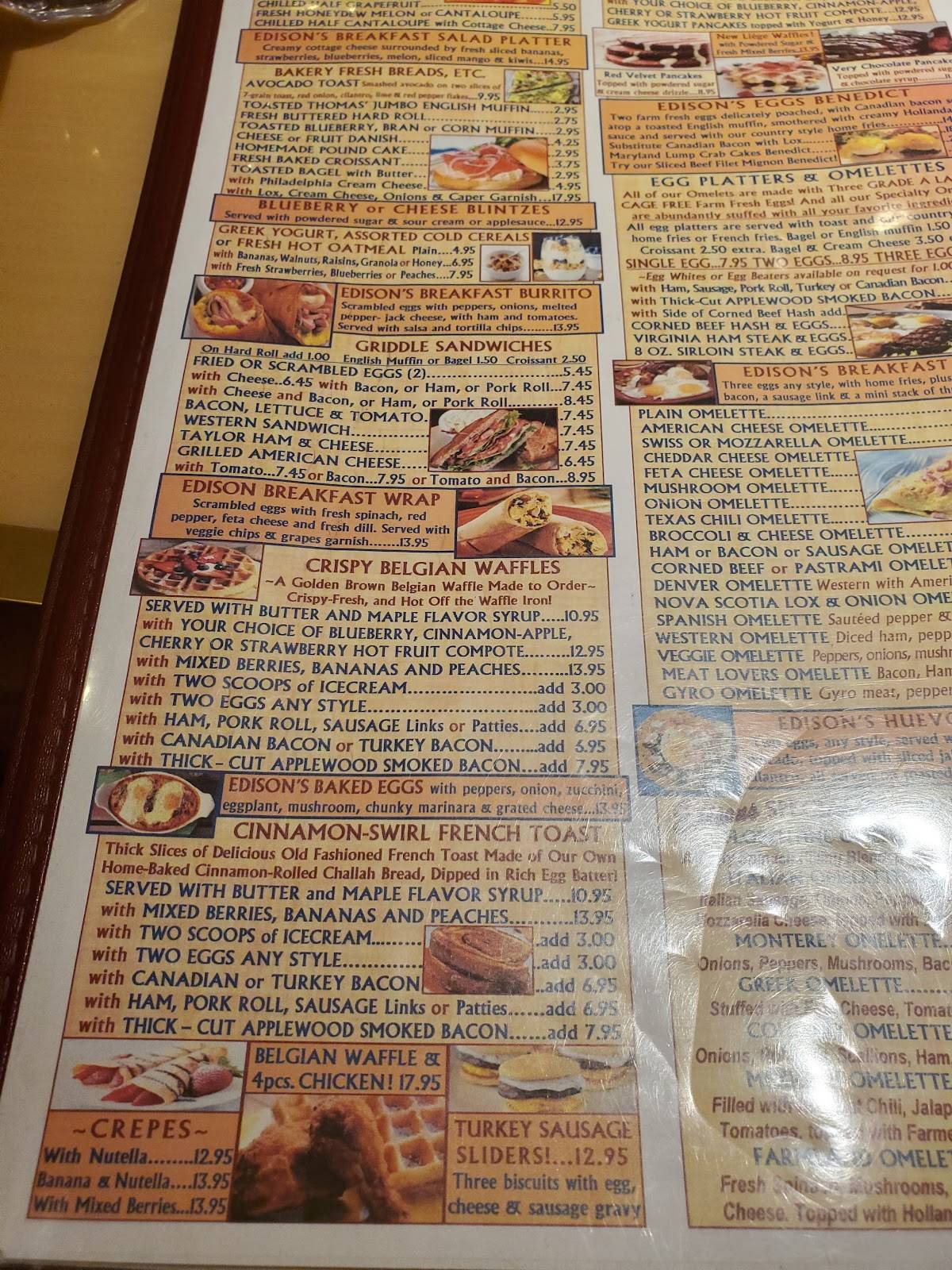 Menu at The Edison Diner restaurant, Edison