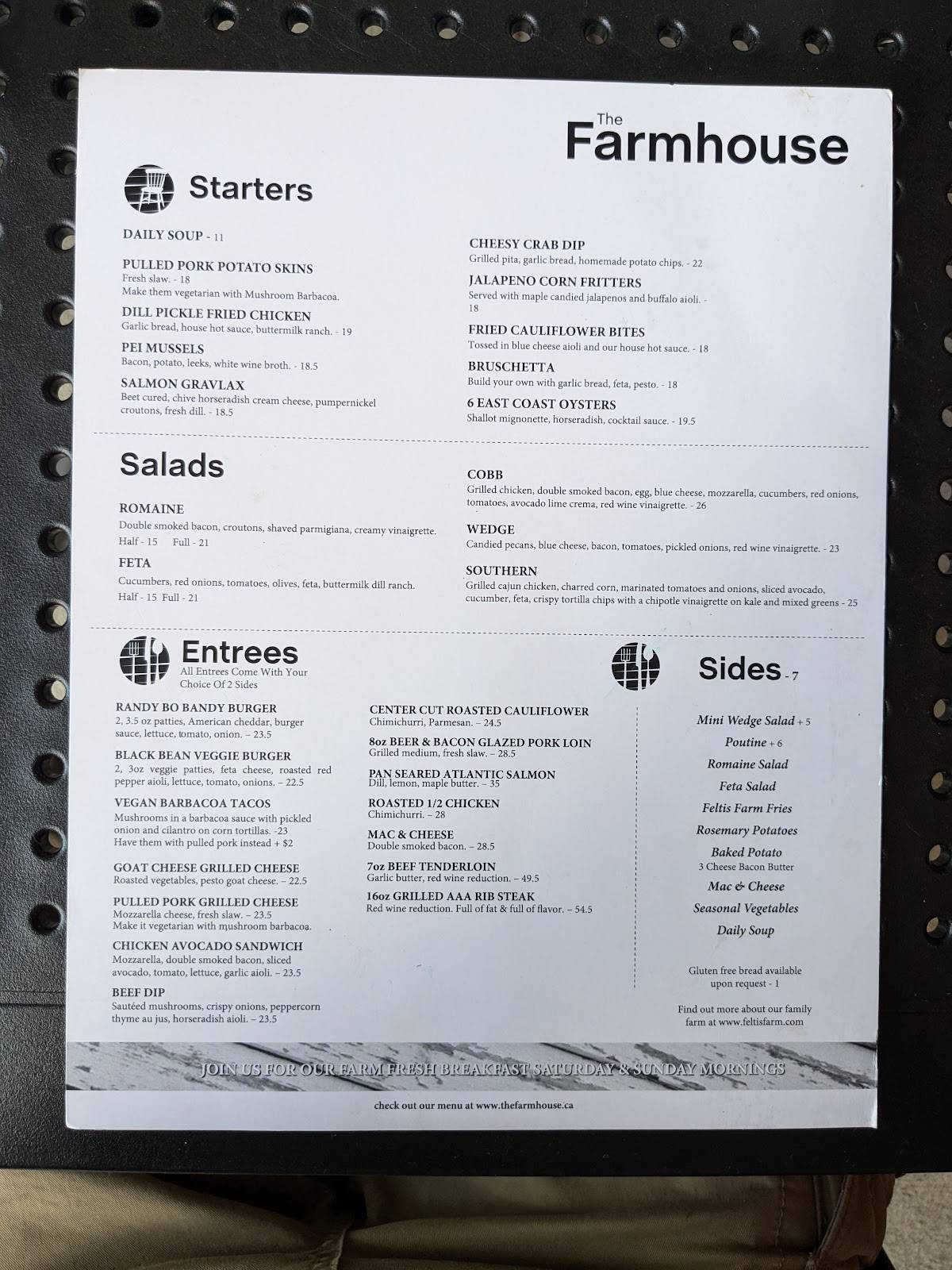 Menu at The Farmhouse Restaurant, Barrie, 268 Bradford St