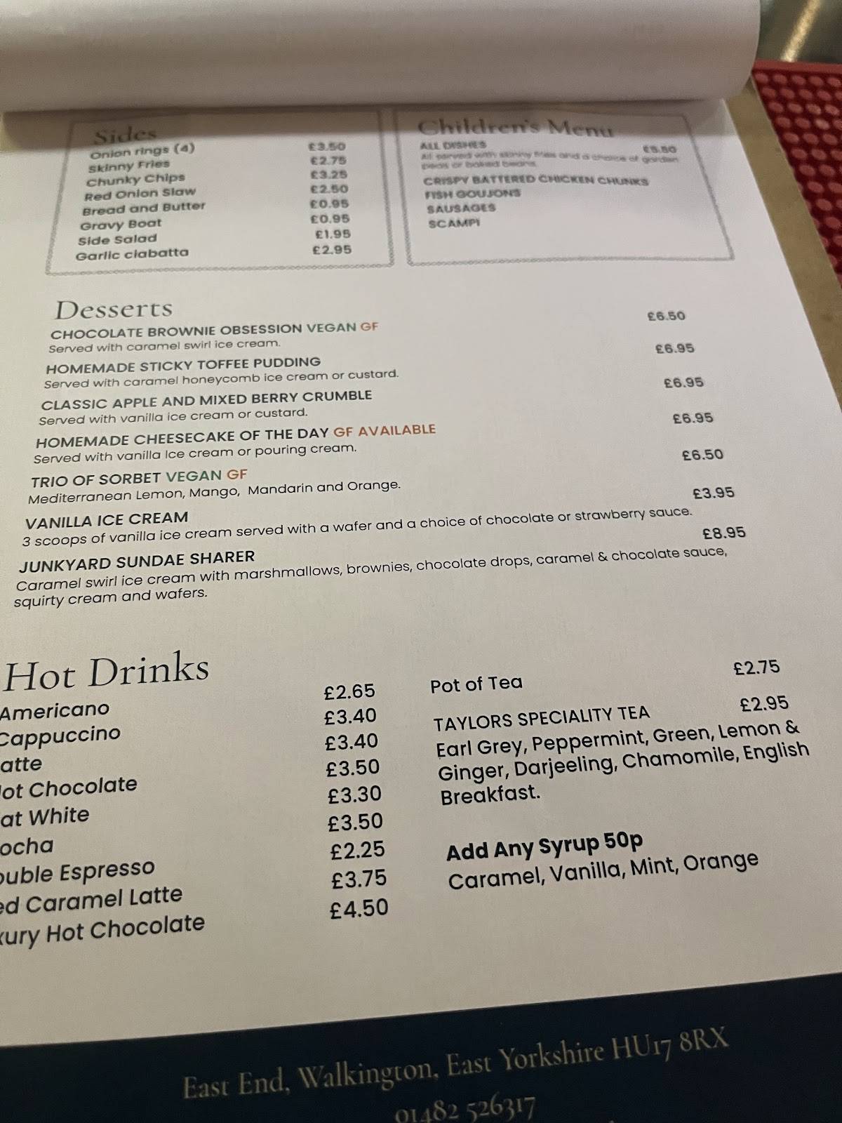 Menu at The Ferguson Fawsitt restaurant, Beverley