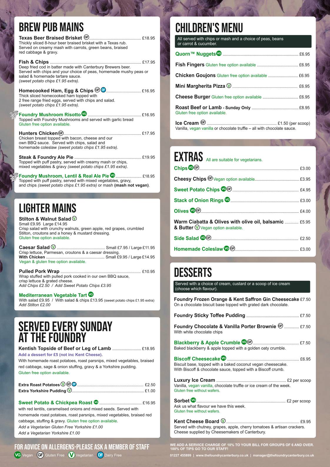 Menu at The Foundry Brewpub - Canterbury Brewers and Distillers, Canterbury