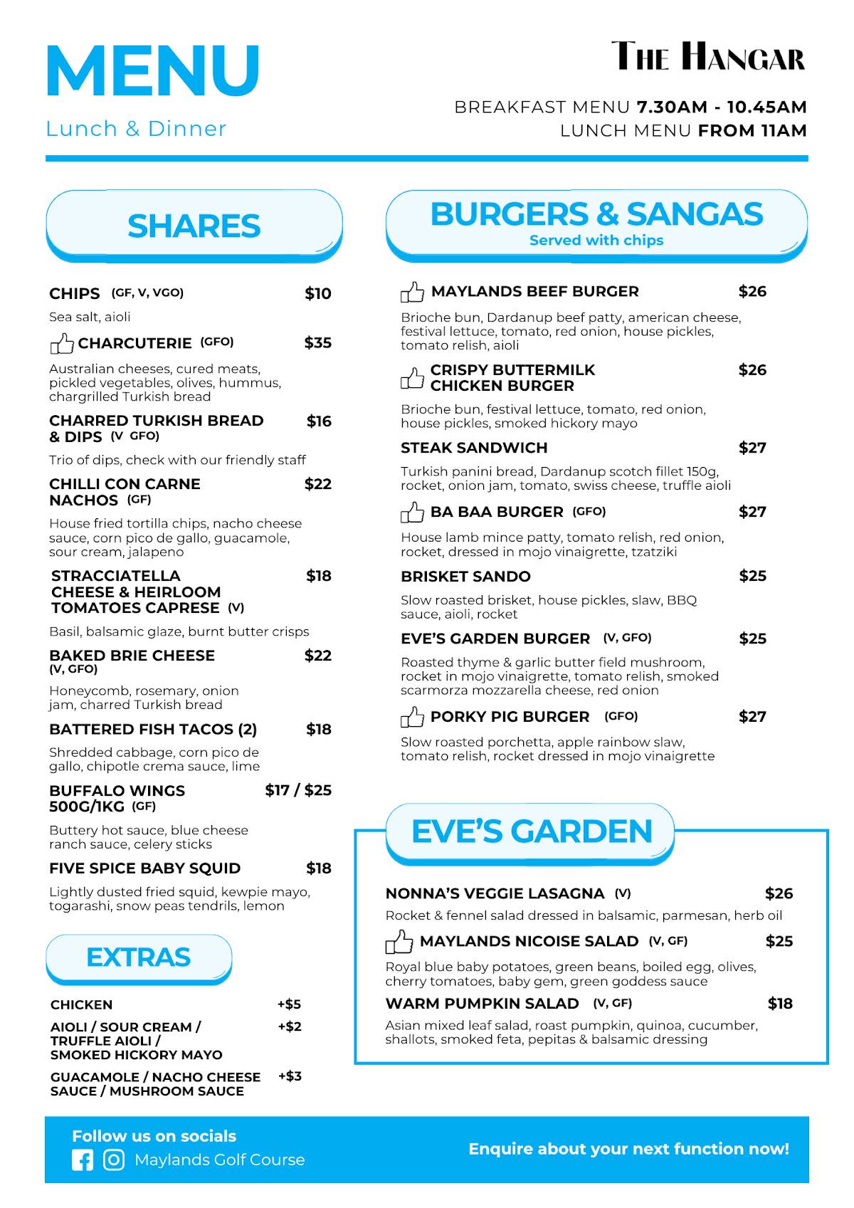 Menu at The Hangar At Maylands restaurant, Maylands
