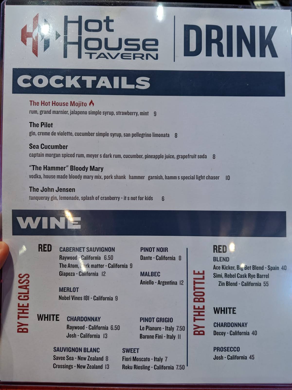 Menu at The Hot House Tavern restaurant, Menomonee Falls