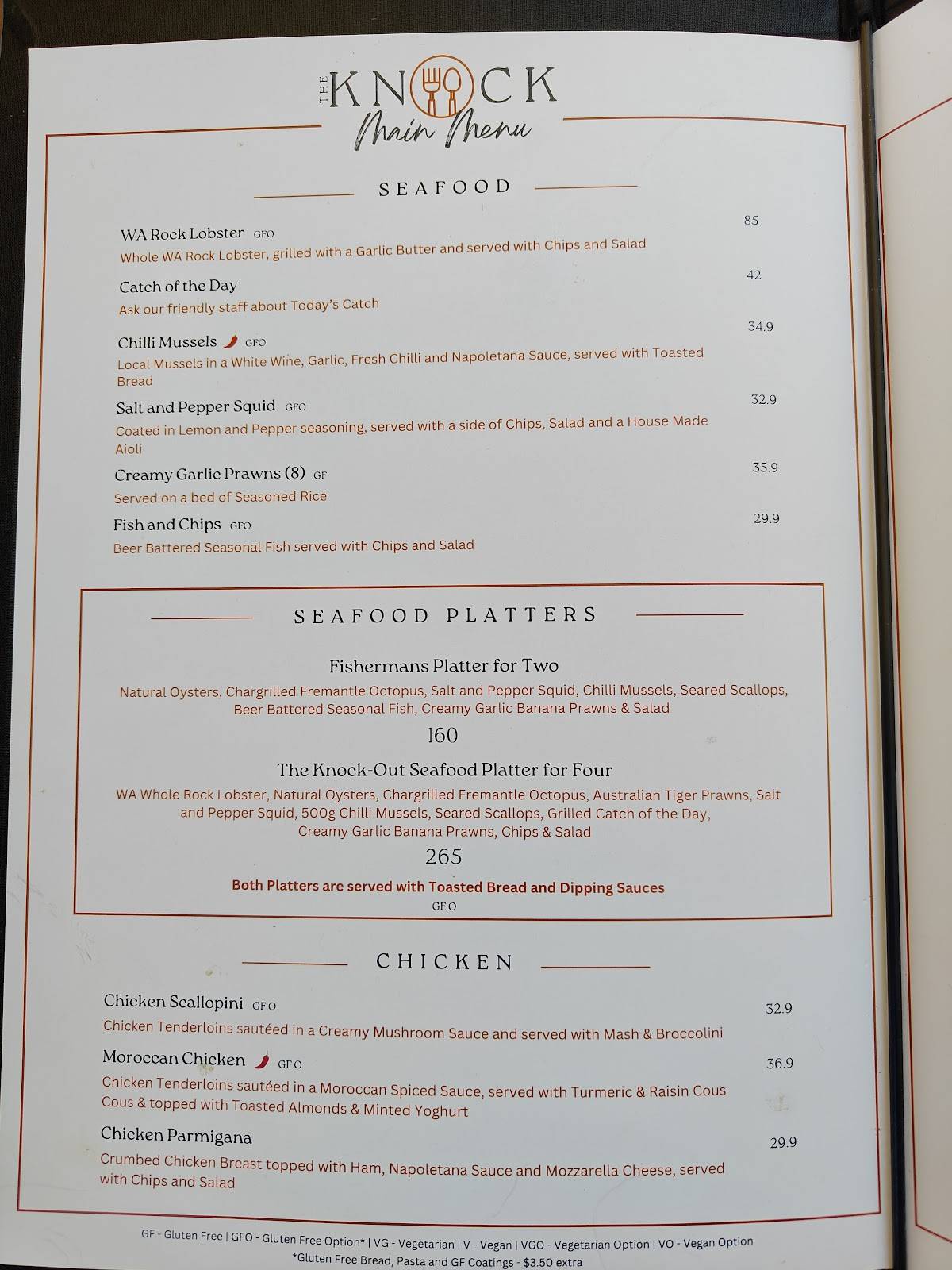 Menu at The Knock Restaurant, Rockingham