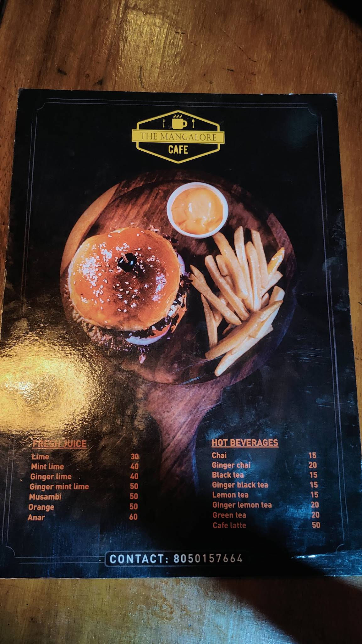 Menu at The Mangalore Cafe, Mangaluru
