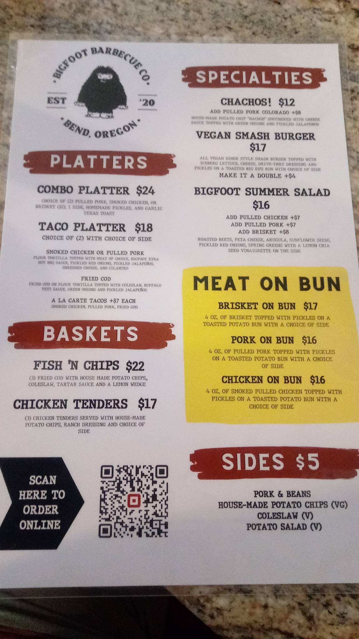 Menu at The Outfitter Bar and Restaurant, Bend