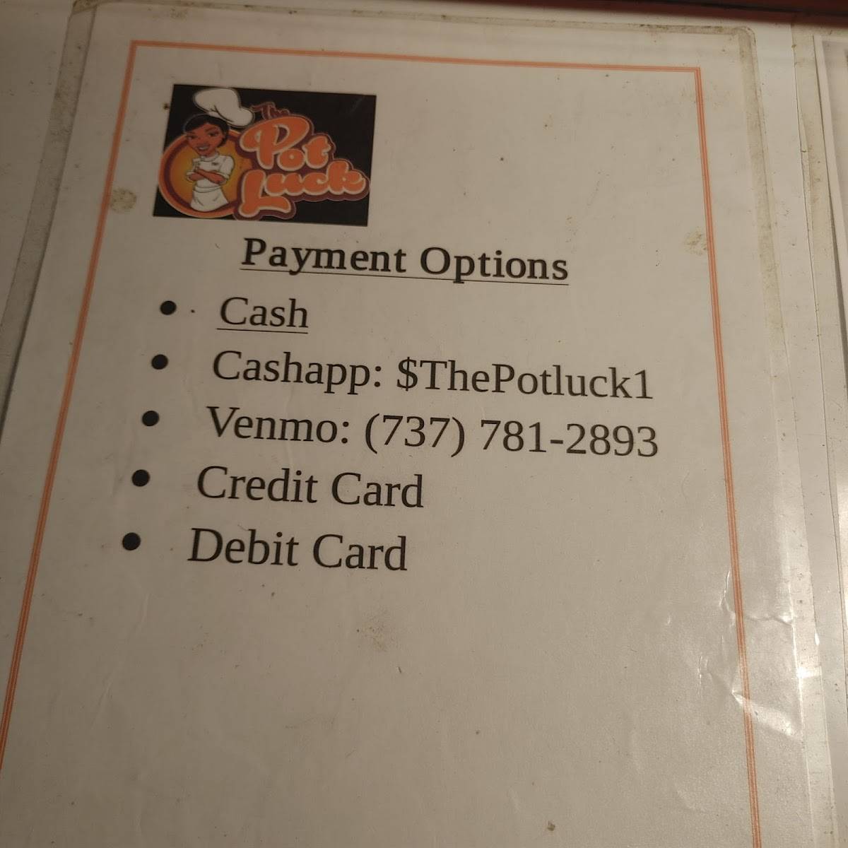 Menu at The Potluck restaurant, Austin