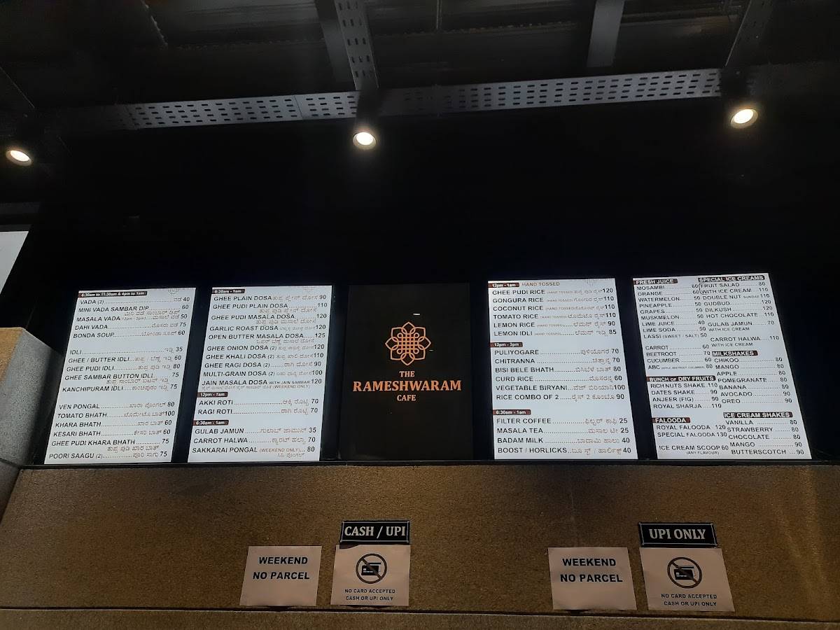 Menu at The Rameshwaram Cafe @ Brookfield, Bengaluru