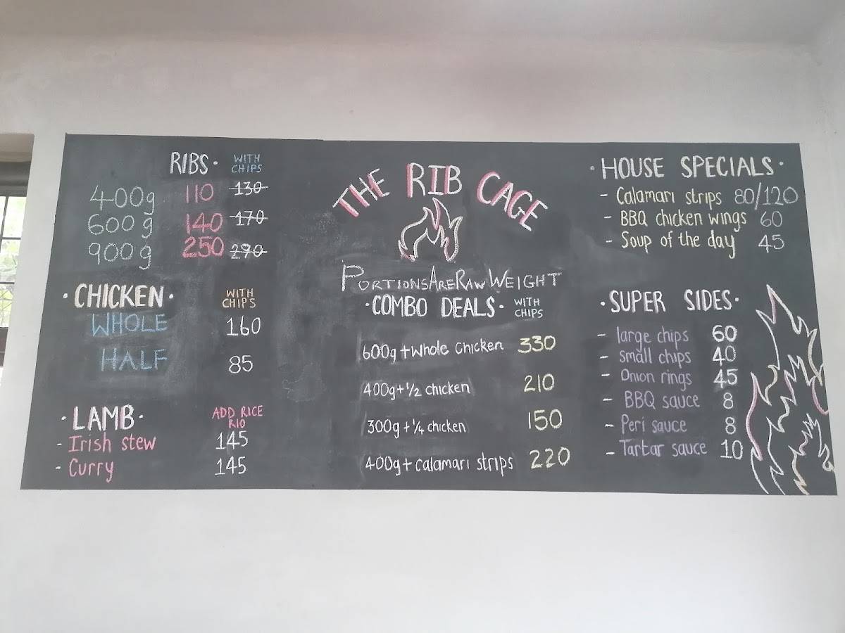 Menu at The Rib Cage restaurant, Cape Town, 205 Main Road