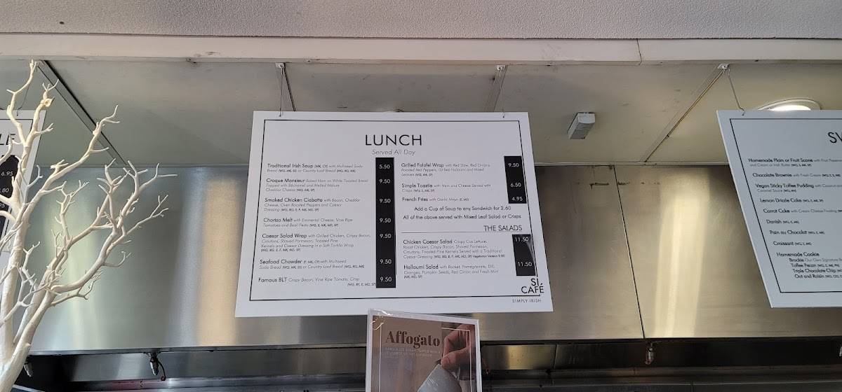 Menu at The Tower Cafe, Dublin, Glasnevin Cemetery