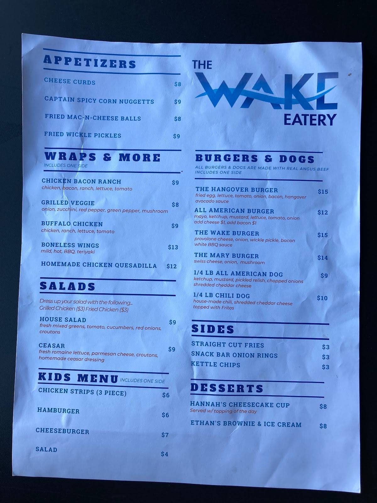 Menu at The Wake By Big Mike's restaurant, Guntersville