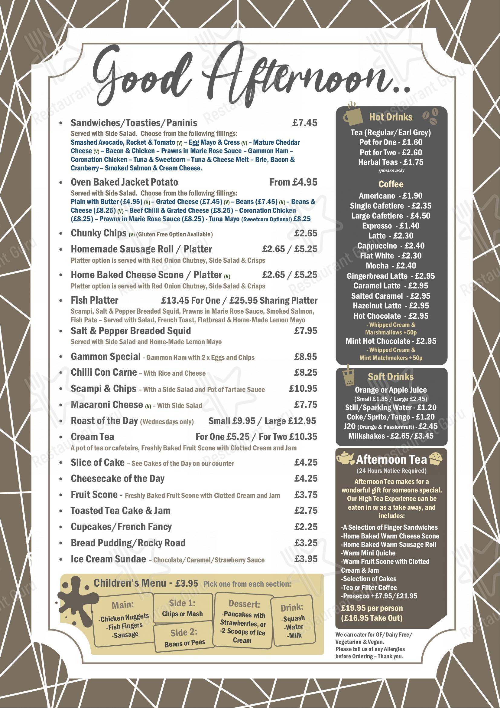 Menu at TickTocks cafe, Rainham
