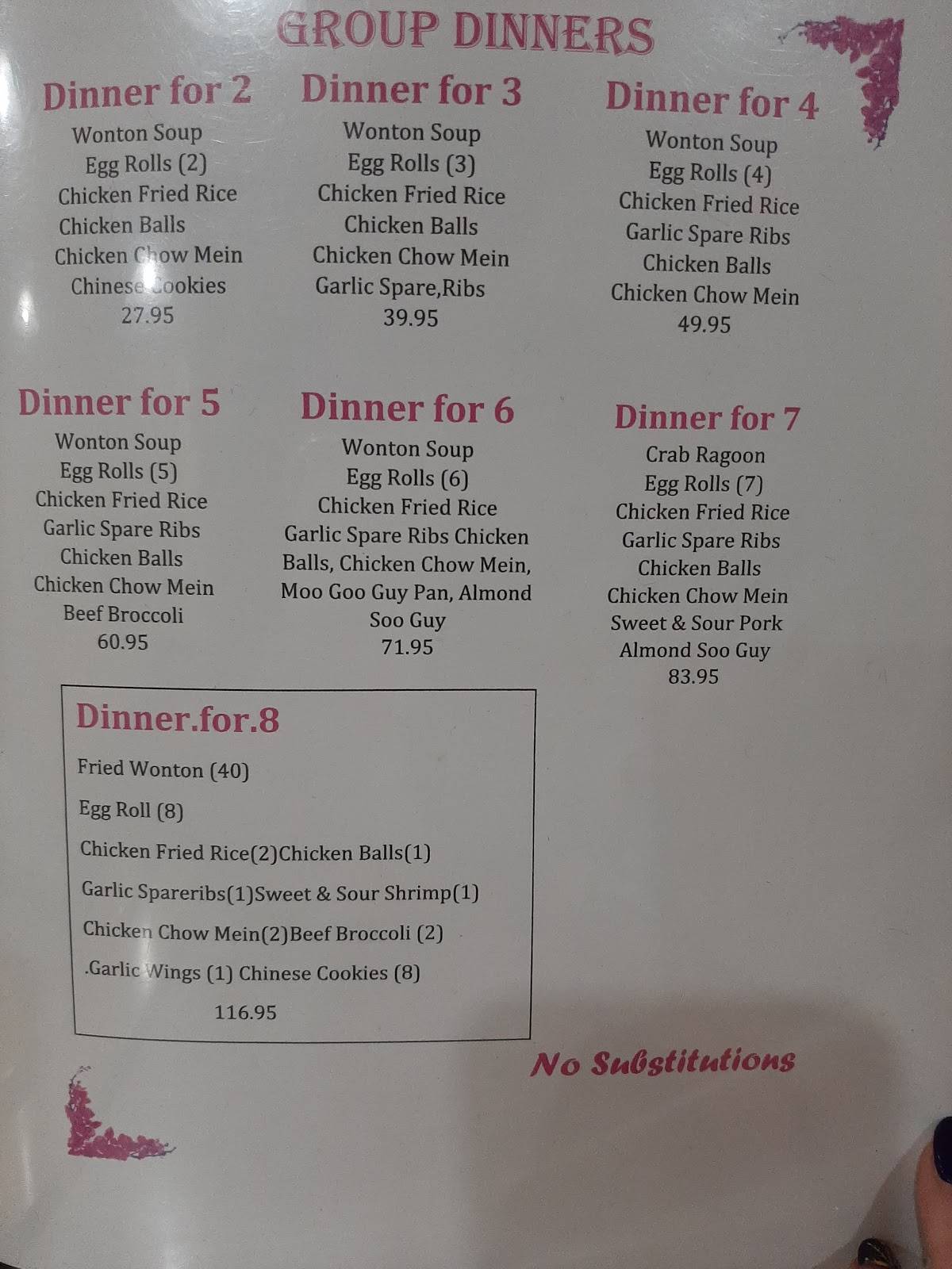 Menu at Tina Kitchen restaurant, Hartland