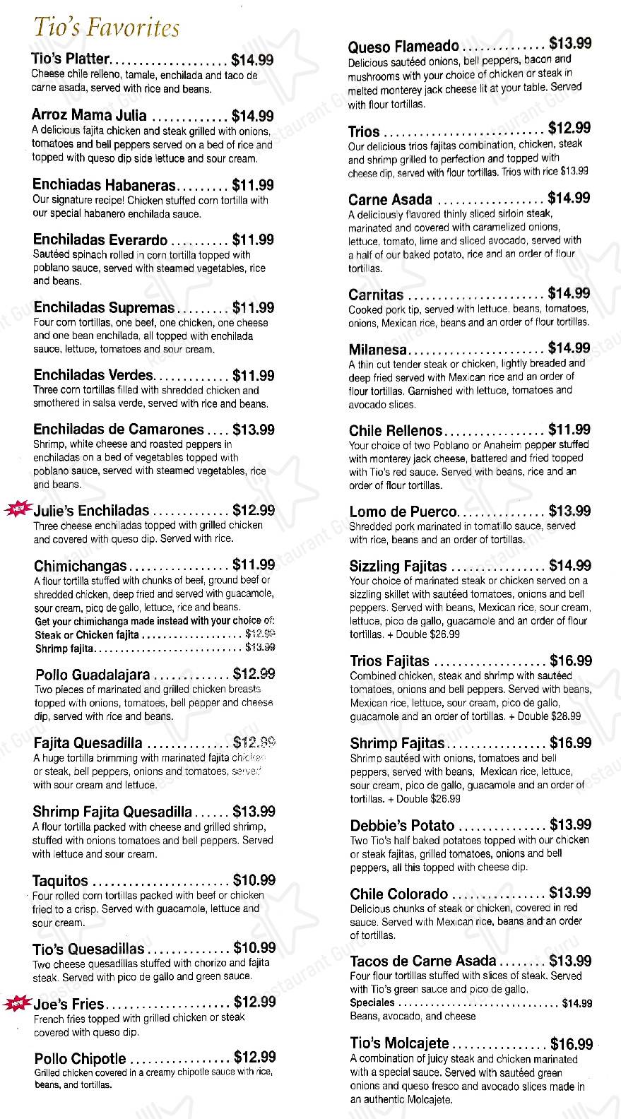 Menu at Tios Bar & Grill, Poplar Bluff