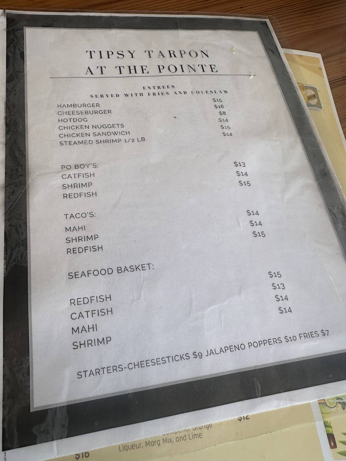 Menu at Tipsy Tarpon restaurant, Crystal River
