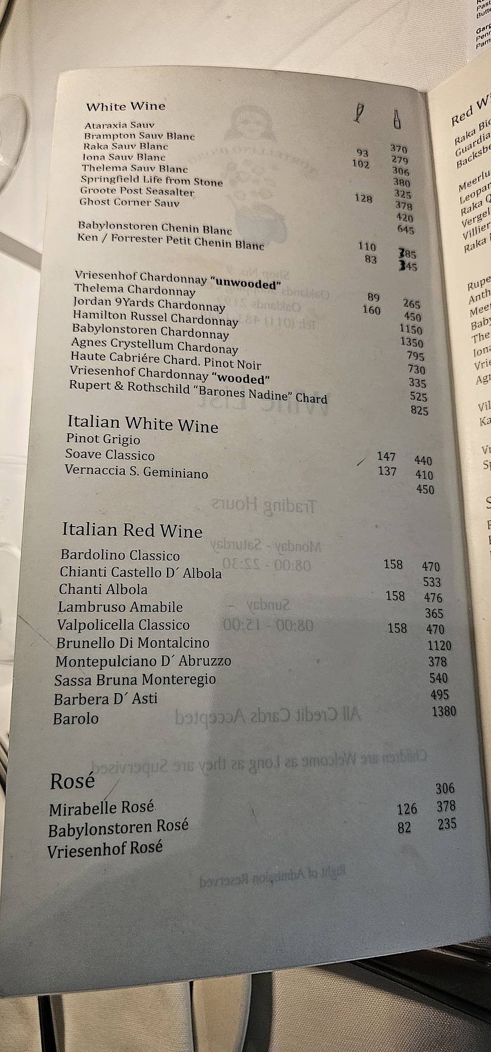 Menu at Tortellino d'Oro restaurant, Johannesburg, Oaklands Shopping Centre
