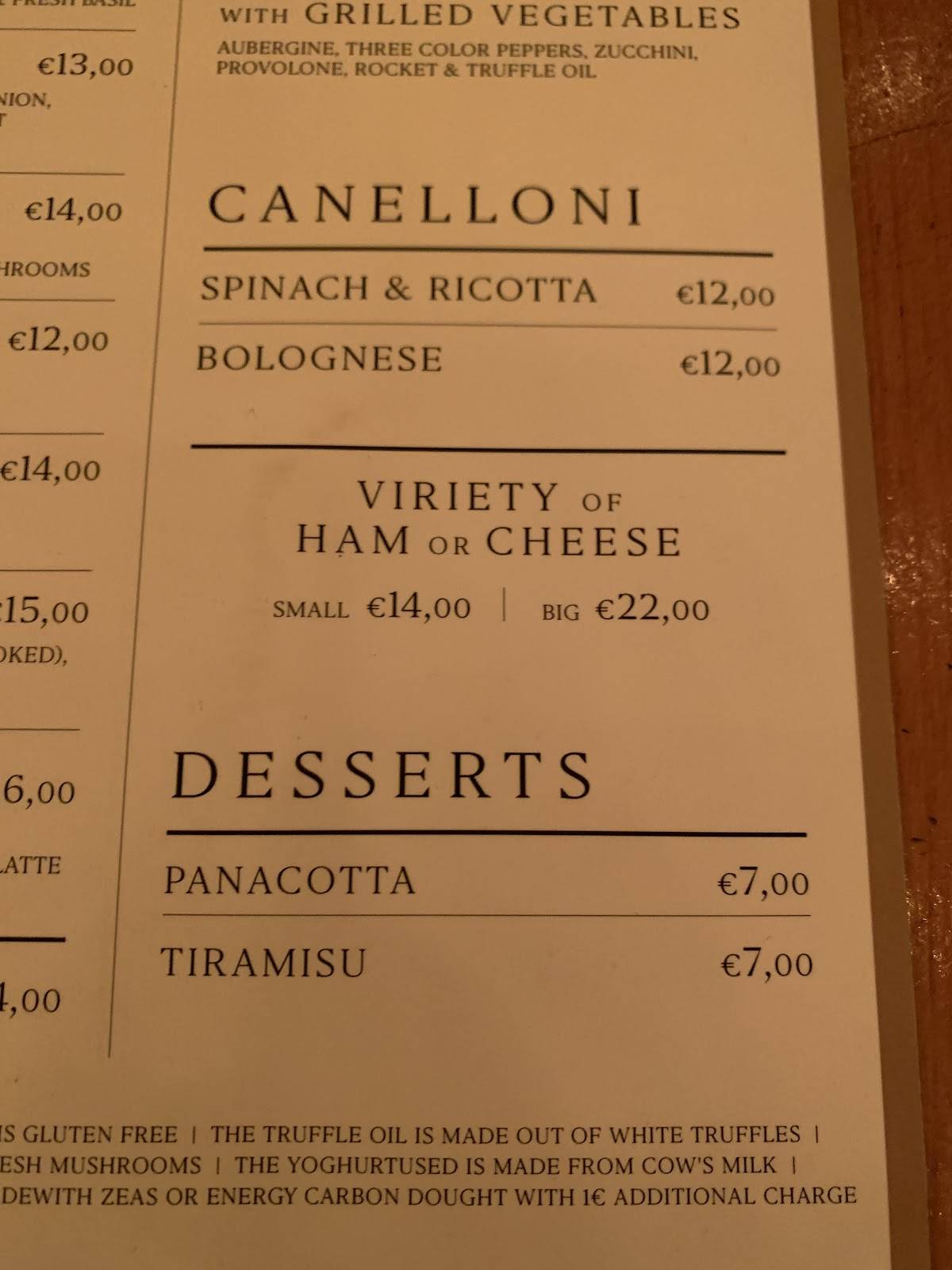 Menu at Tre Sorelle Pizza, Athens