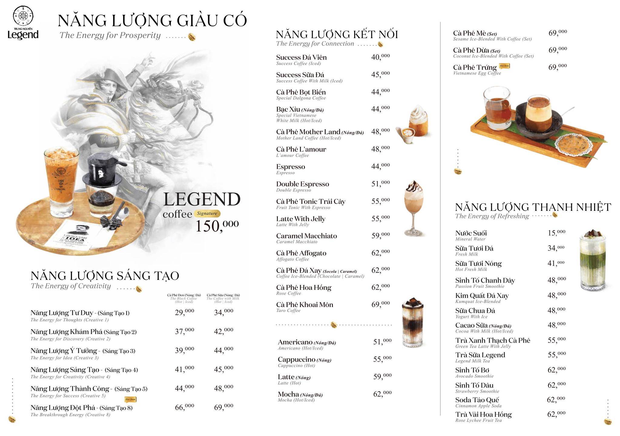 Menu at Trung Nguyên Legend Café restaurant, Ninh Hòa, 148 Võ Trứ