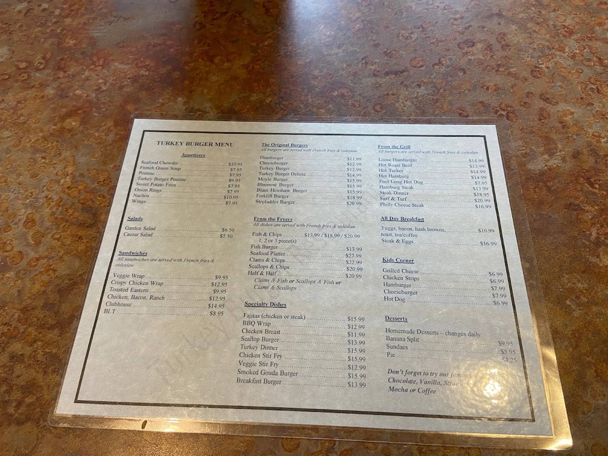 Menu at Turkey Burger restaurant, Bridgewater