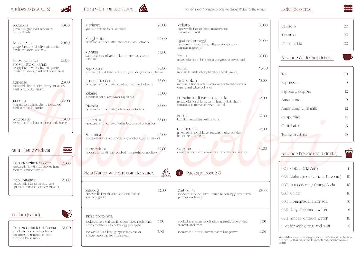 Menu at Tutti Colori Burakowska 15 restaurant, Warsaw, Burakowska 15