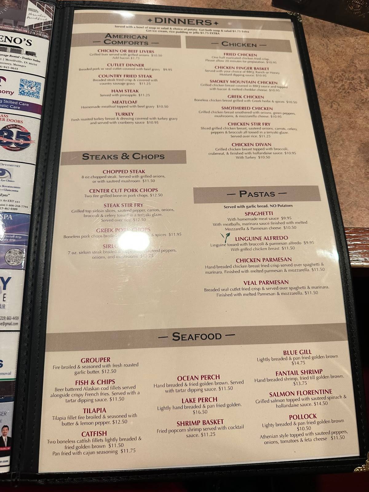 Menu at Twelve Islands restaurant, Crown Point
