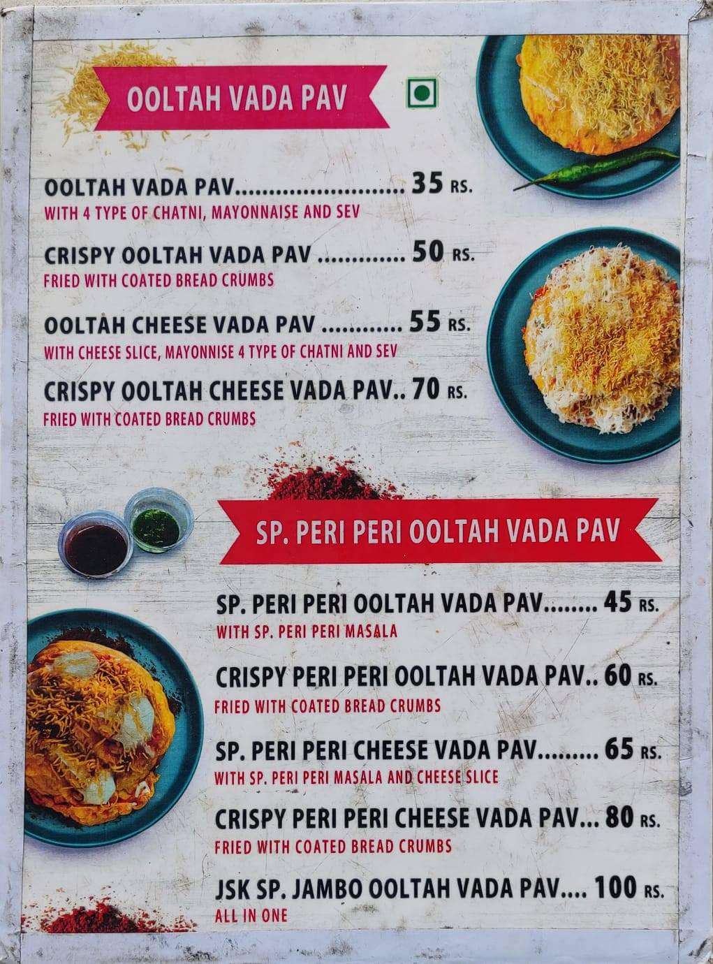 Menu at Ulta vada pav, Navsari