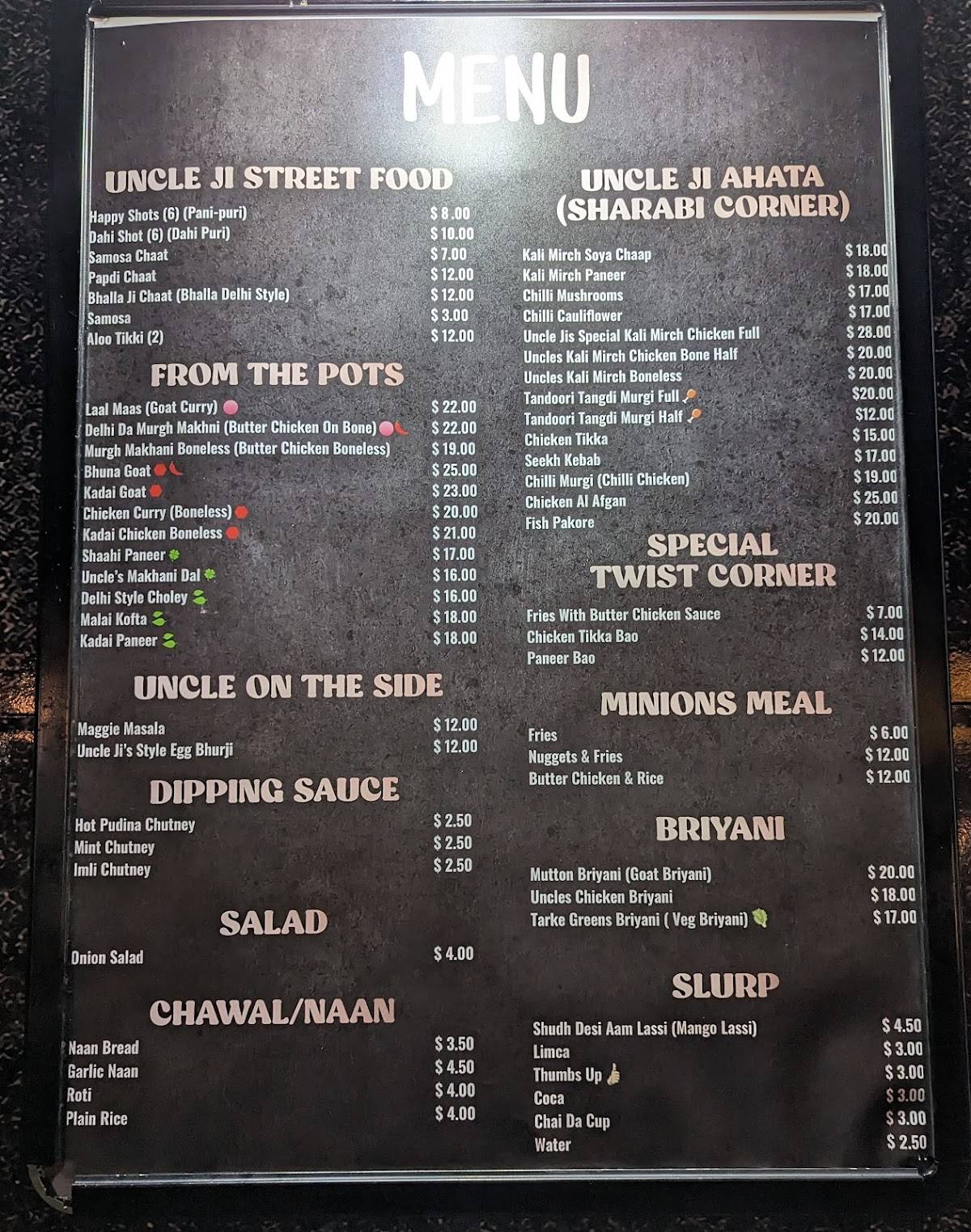 Menu at Uncle Jis Schofields restaurant, Schofields