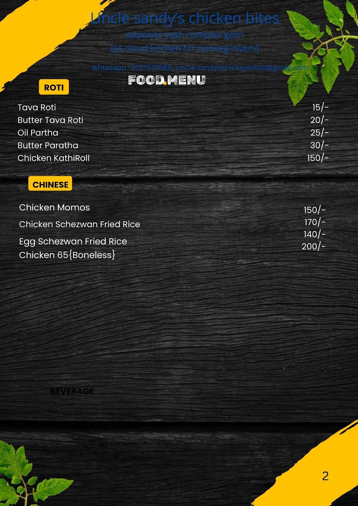 Menu at Uncle Sandy's Chicken Bites, Vadodara