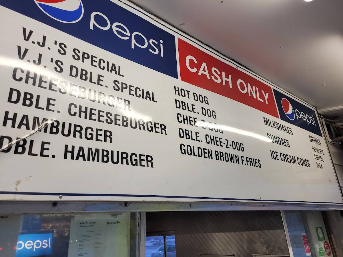 Menu at VJ's Drive Inn restaurant, Winnipeg
