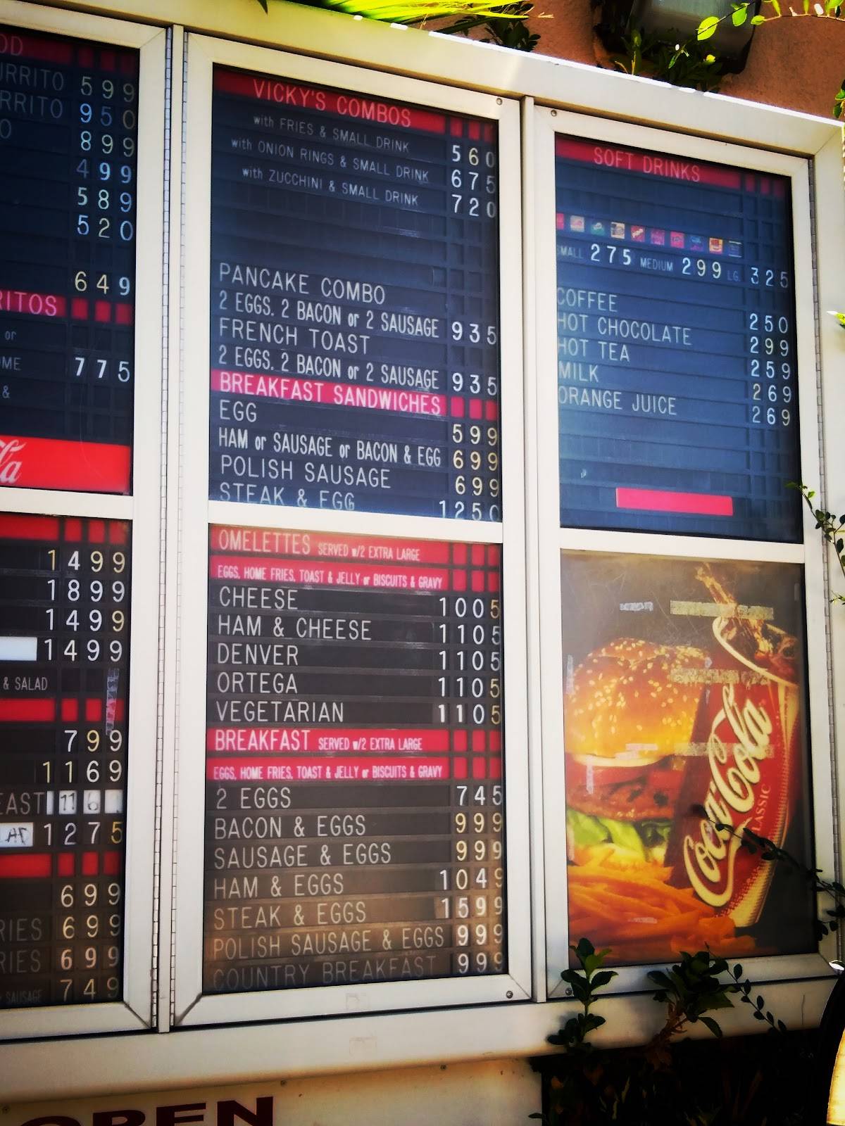 Menu at Vicky's Restaurant, San Bernardino