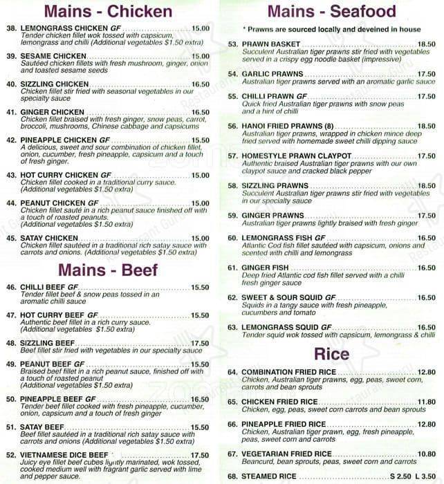 Menu at Vietnamese Fusion Restaurant, Scarborough