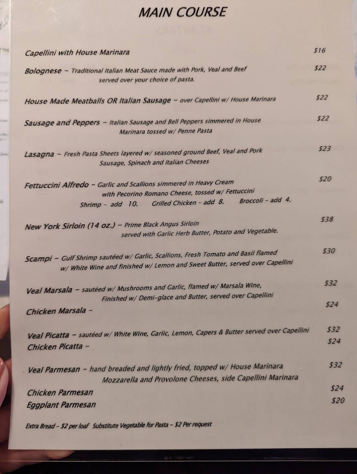 Menu at Villa Roma restaurant, Harwich, 278 MA-28