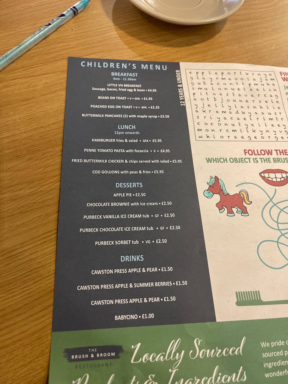 Menu at The Brush and Broom Restaurant, Mere