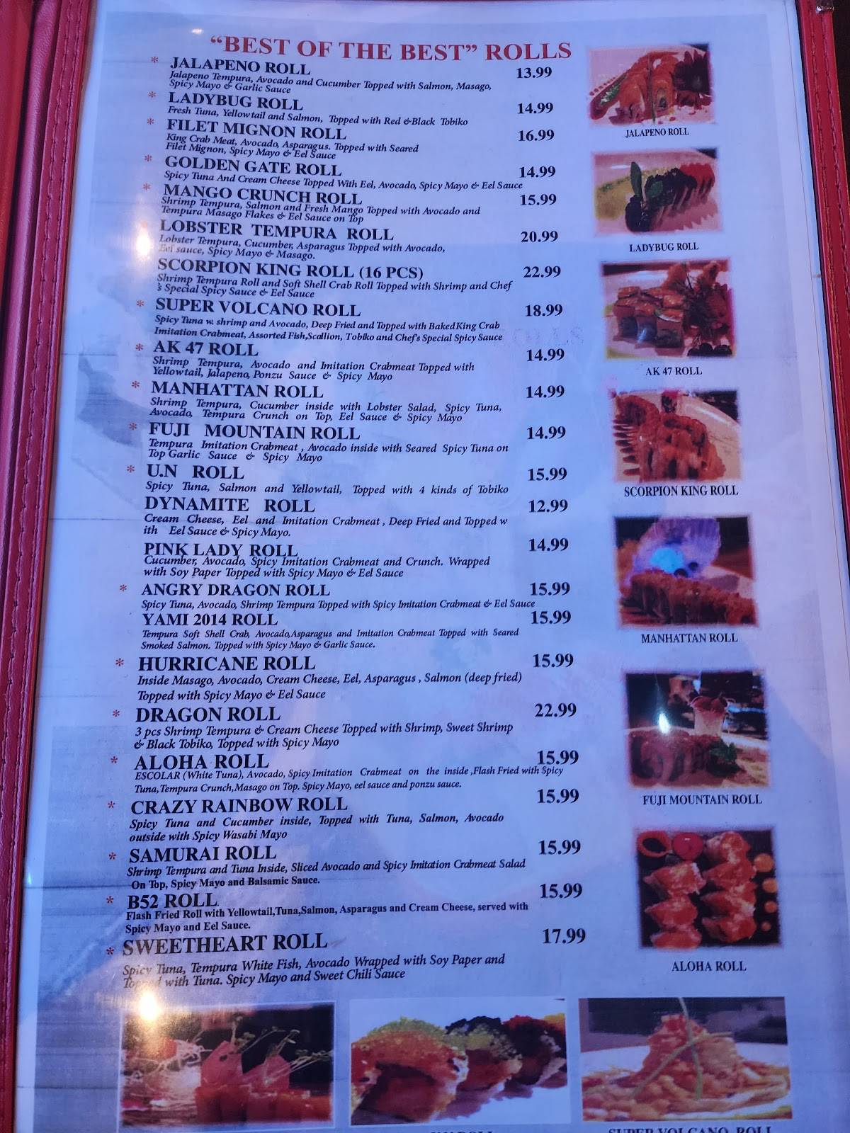 Menu at Volcano Steak & Sushi restaurant, Duluth