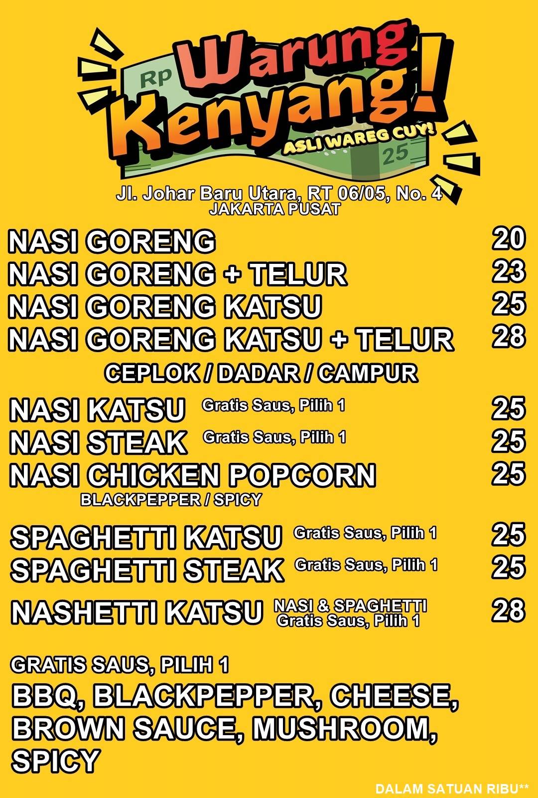 Menu at WARKEN - Warung Kenyang restaurant, Central Jakarta