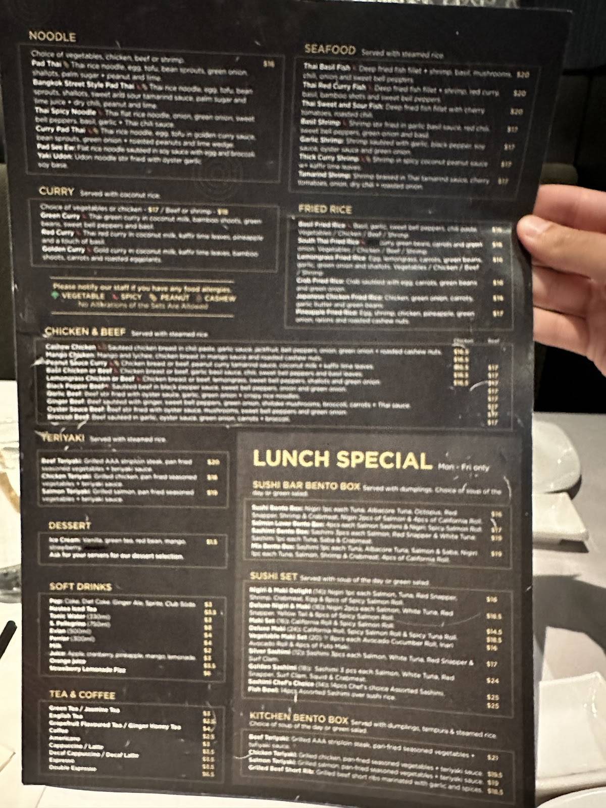 Menu at WIND Japanese and Thai restaurant, Mississauga