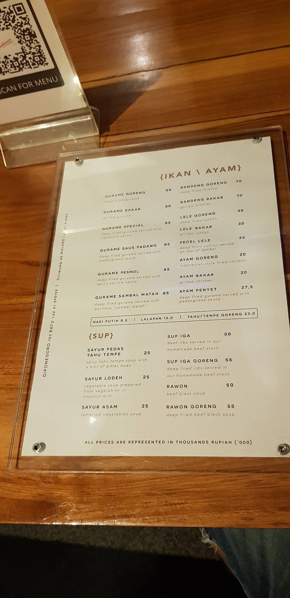 Menu at Warung Bethania Batu restaurant, Batu
