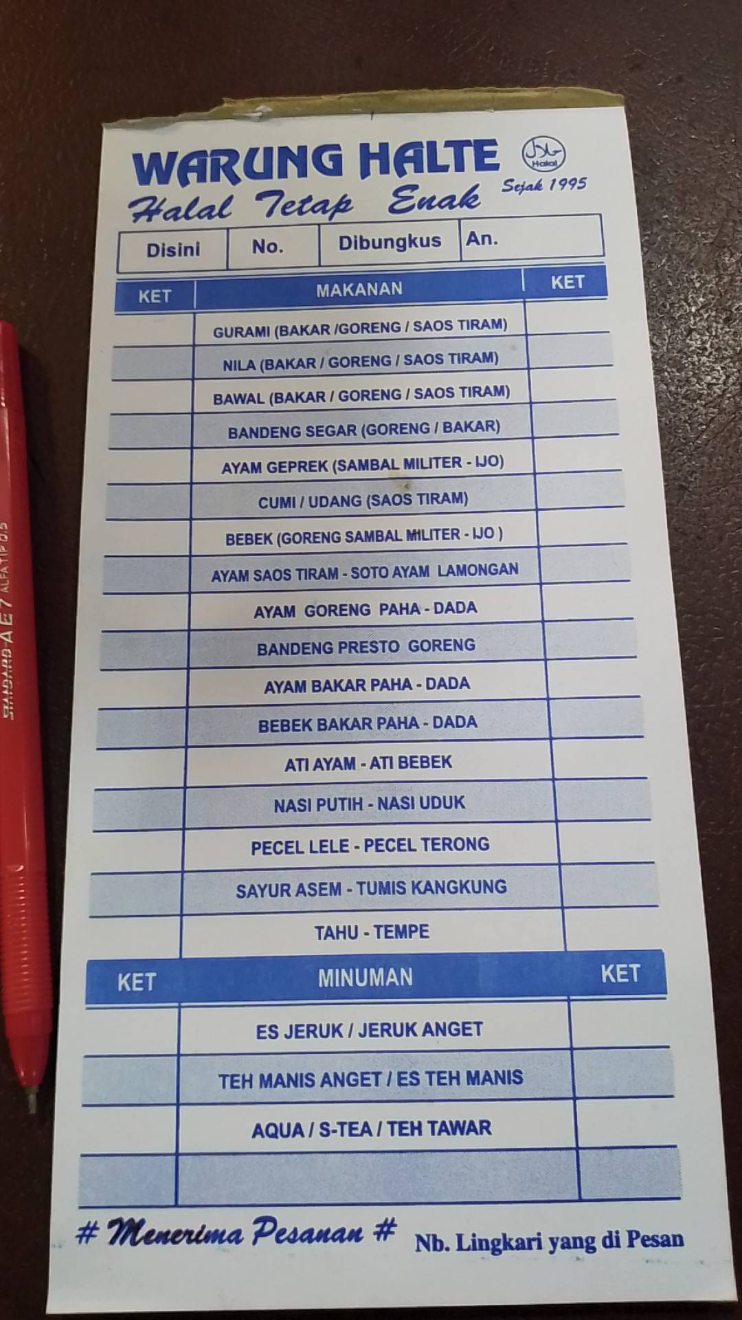 Menu at Warung HALTE 1995 Halal Tetap Enak restaurant, North Jakarta