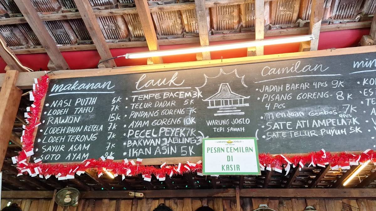 Menu at Warung Joglo Tepi Sawah restaurant, Denpasar