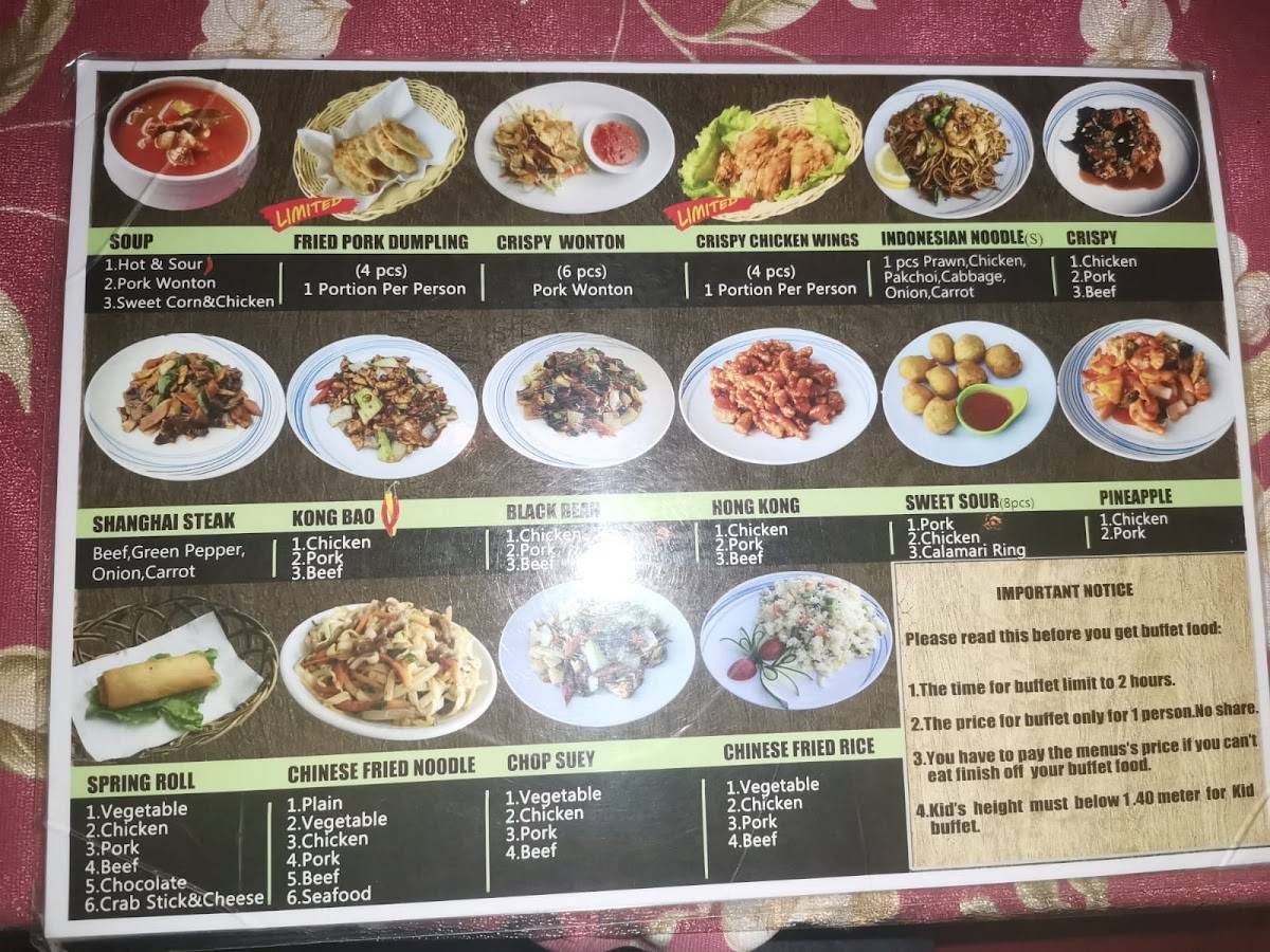 Menu at Wason Chinese Sushi restaurant, Cape Town