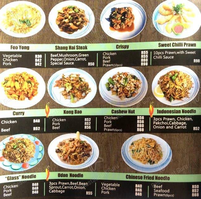 Menu at Wason Chinese Sushi restaurant, Cape Town
