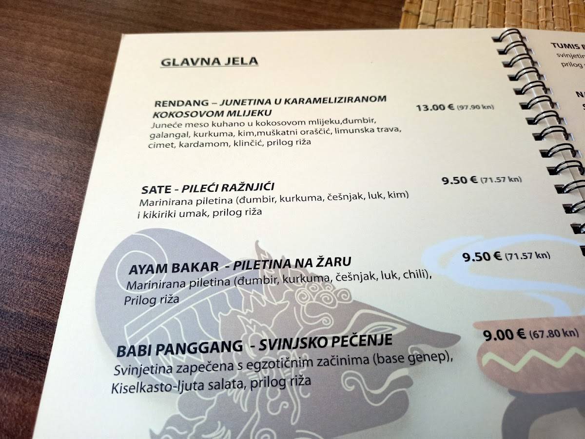 Menu at Restaurant Wayang, Rijeka