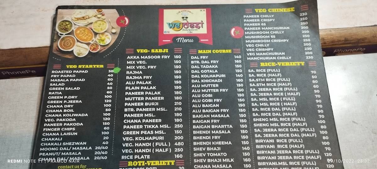 Menu at We Desi Family Restaurant & Bar, Padeghar