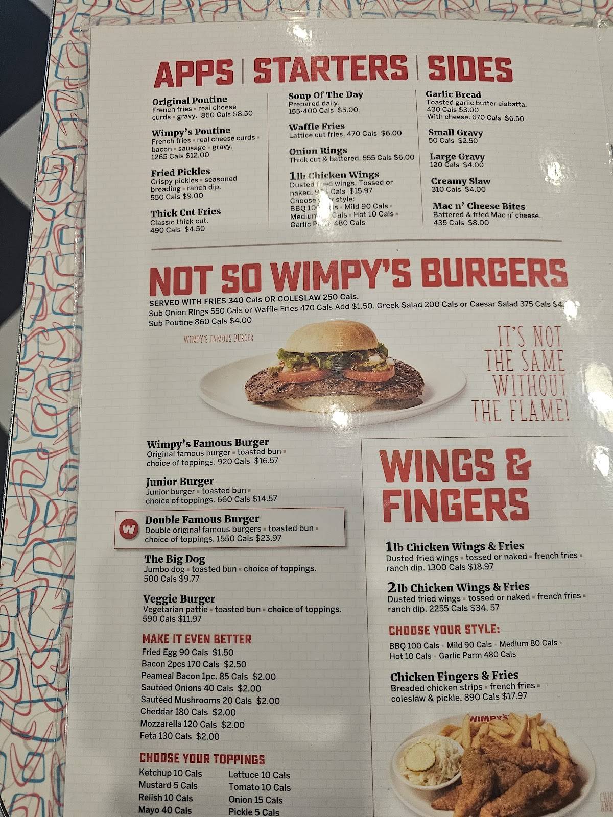 Menu at Wimpy's Diner restaurant, Huntsville