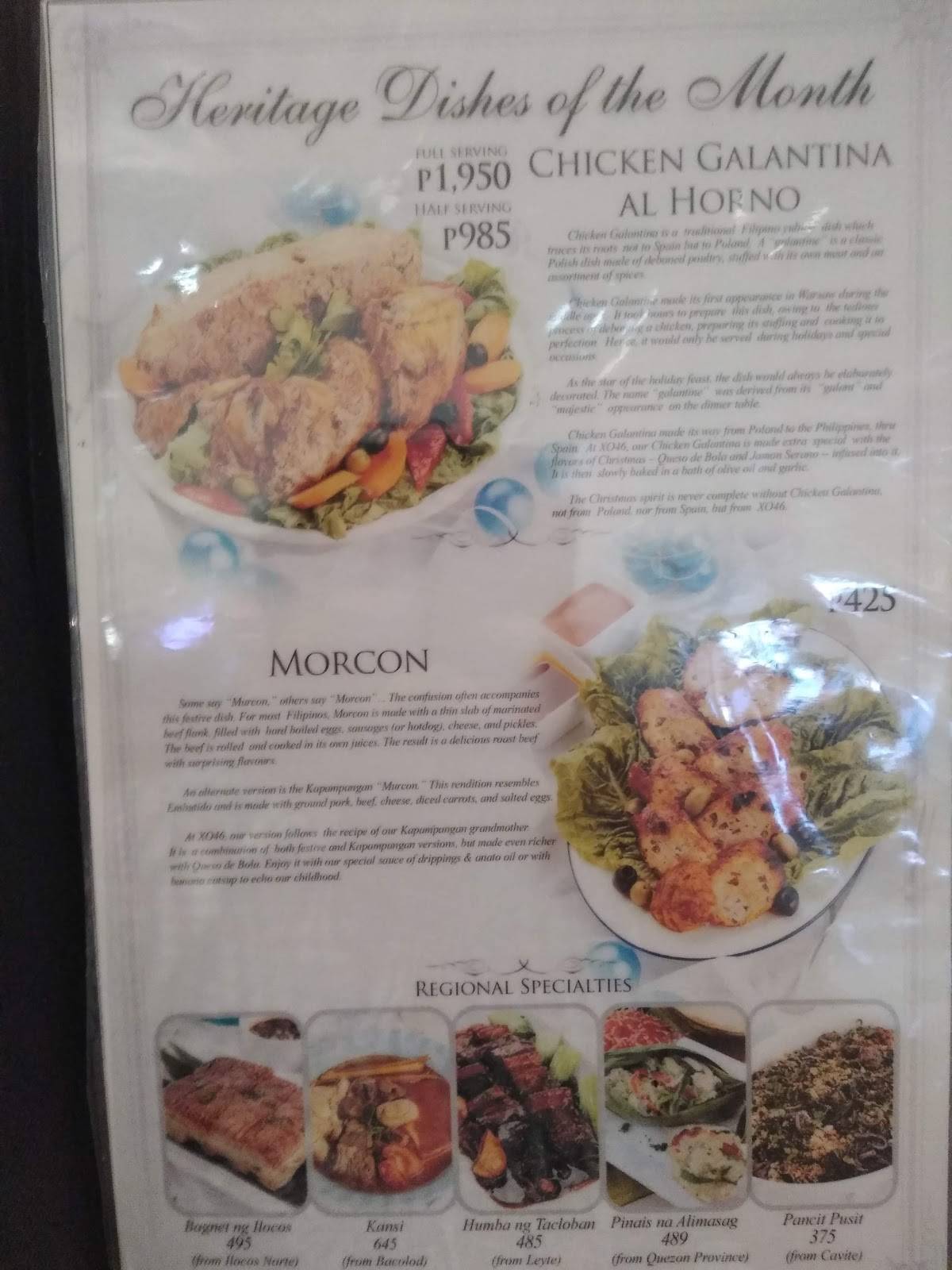 Menu at XO 46 Heritage Bistro - S' Maison restaurant, Pasay, GXJJ+W3X