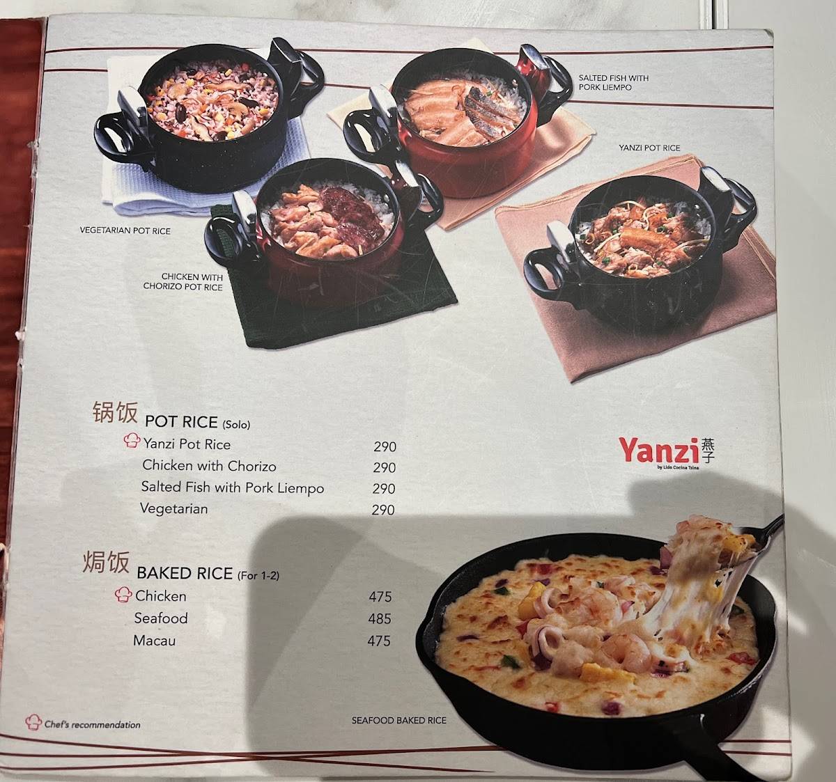 Menu at Yanzi restaurant, Quezon City