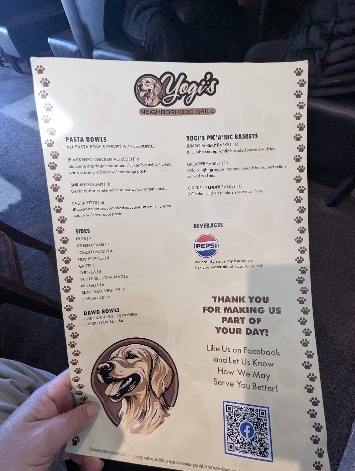 Menu at Yogi's Neighborhood Grill restaurant, Murphy