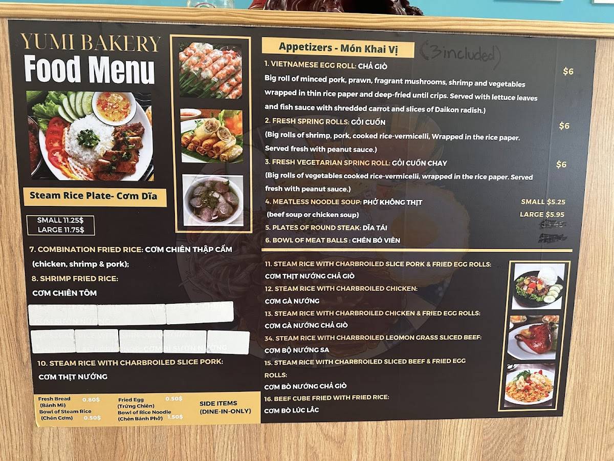 Menu at Yumi Pho & Bakery, Richmond