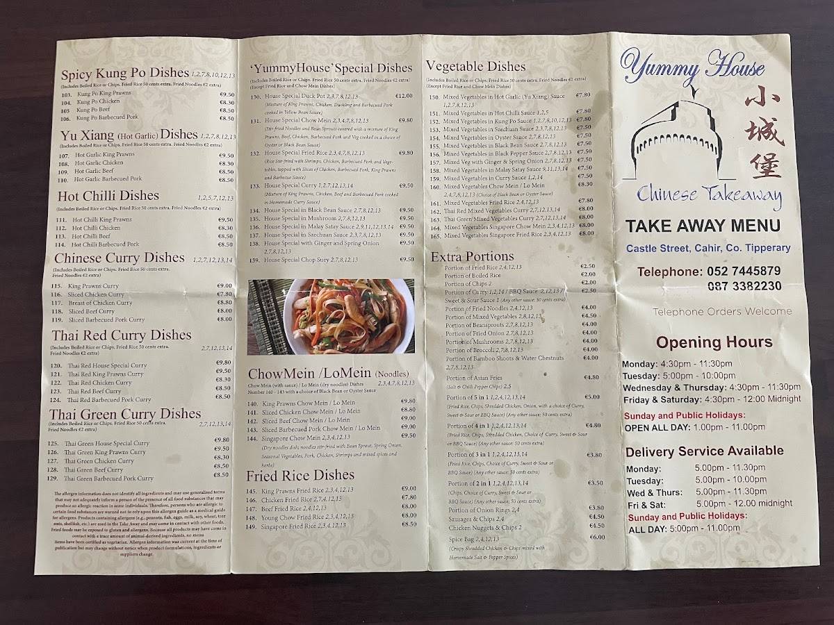 Menu at Yummy House Take Away restaurant, Cahir