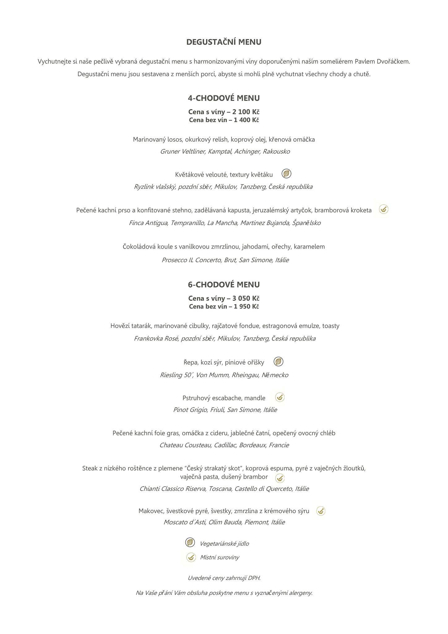 Menu at ZLATÁ PRAHA restaurant, Prague